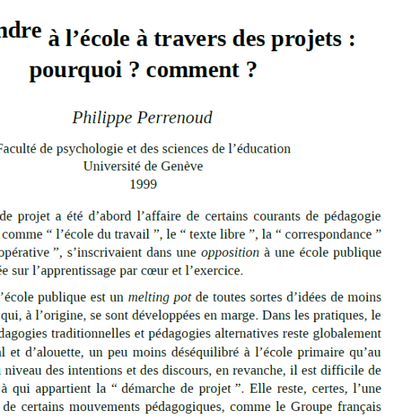 Apprendre à l’école à travers des projets (P.Perrenoud) - Espace ...